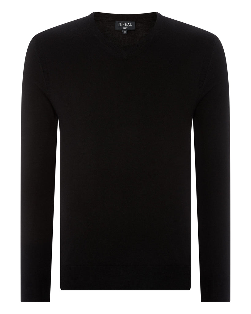 007 Fine Gauge Cashmere V Neck Sweater Black N.Peal