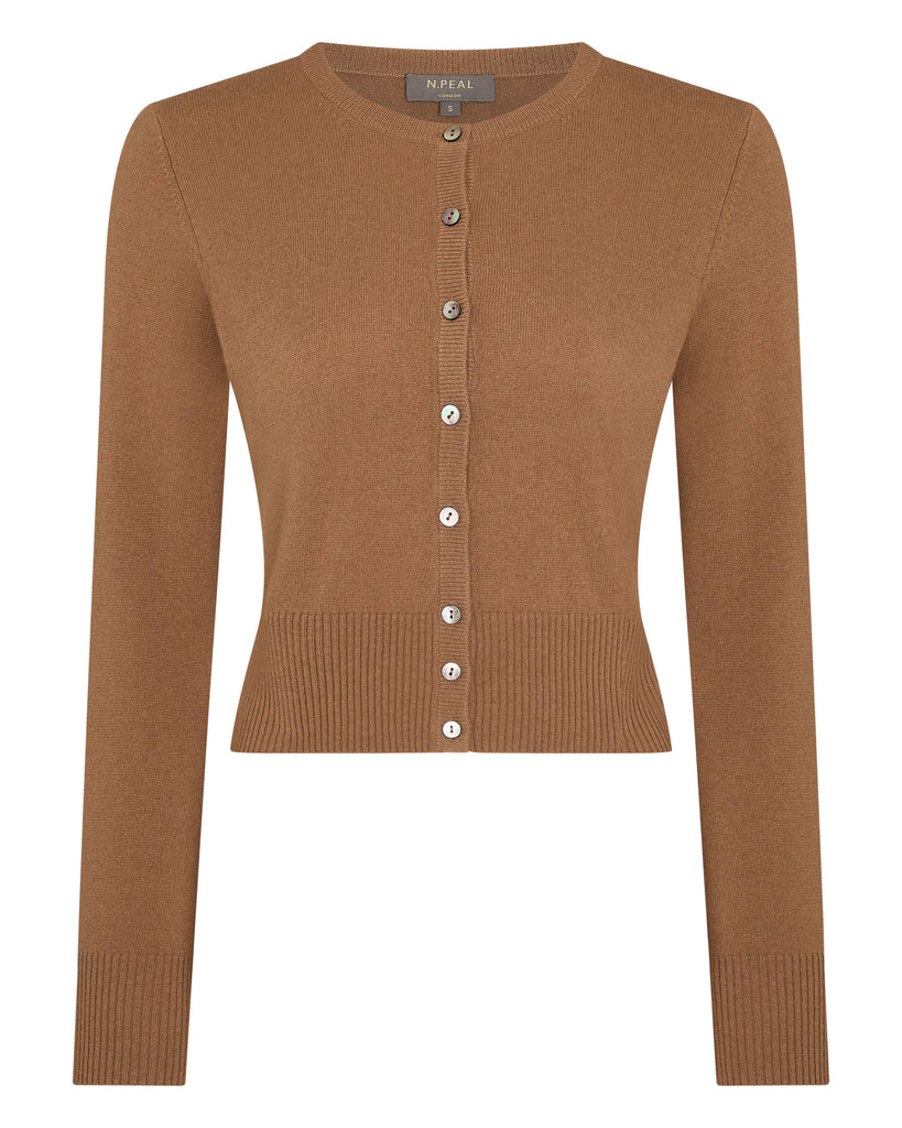 Women's Cropped Cashmere Cardigan Dark Camel Brown | N.Peal