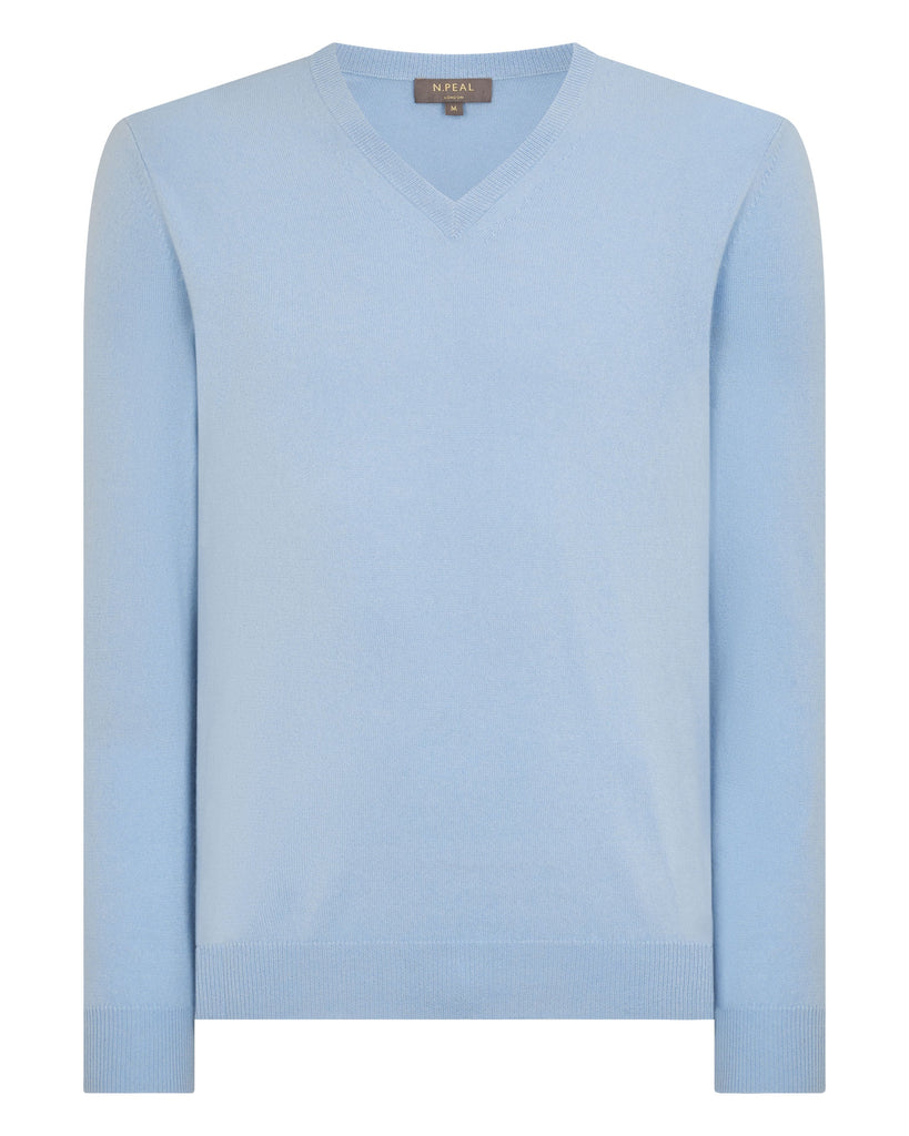 Men's Burlington V Neck Cashmere Sweater Sea Mist Blue | N.Peal